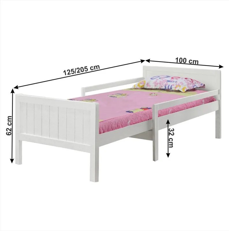 Postel s nastavitelnou délkou 90x120–200, bílá, EUNIKA Kondela 0000261210