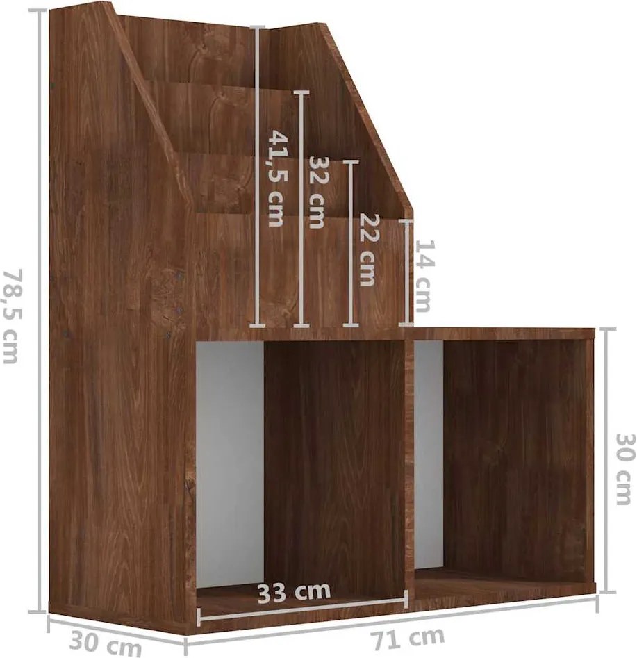 Dětský regál na časopisy hnědý dub 71 x 30 x 78,5 cm kompozit 339521