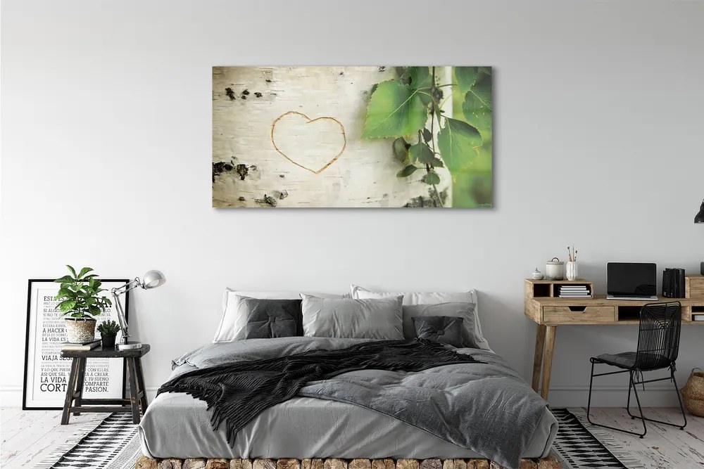 akrylový obraz Heart březové listí 140x70 cm
