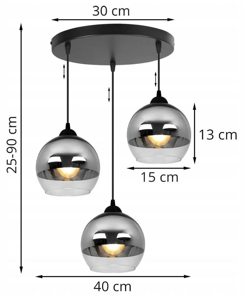 Závěsné svítidlo BERGEN, 3x chromové/transparentní skleněné stínítko (fi 15cm), O