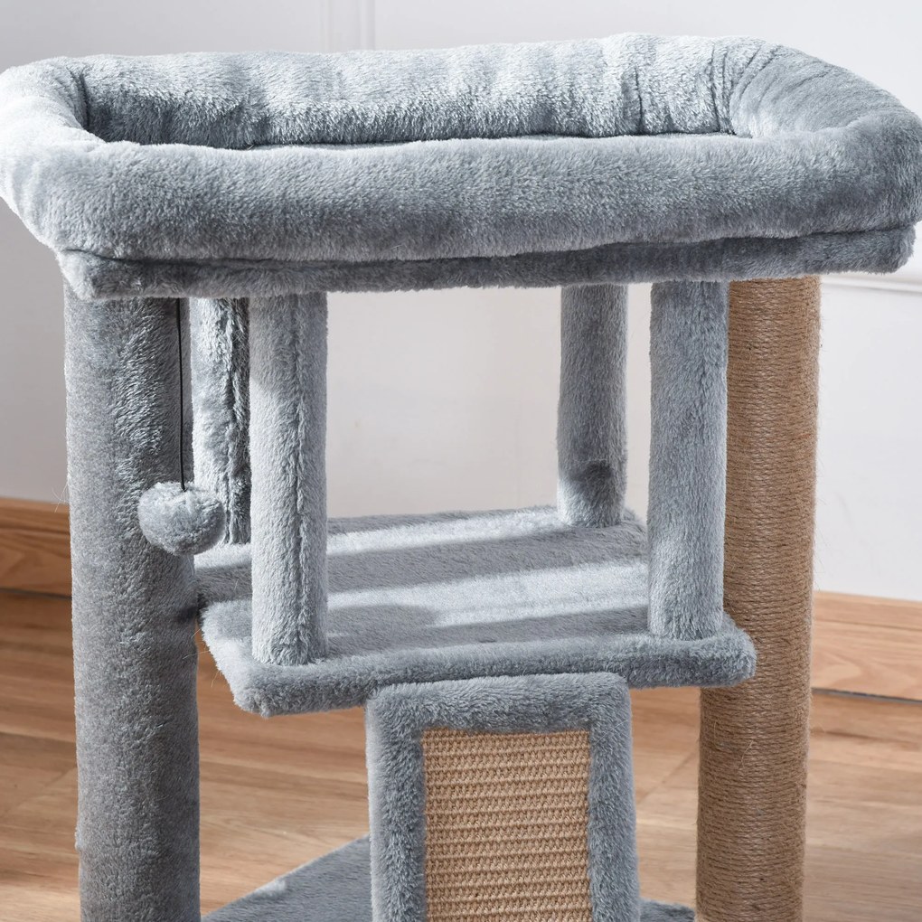 Škrabadlo PawHut víceúrovňové 57H cm s plošinou na hraní pro malé kočky ve světle šedé barvě