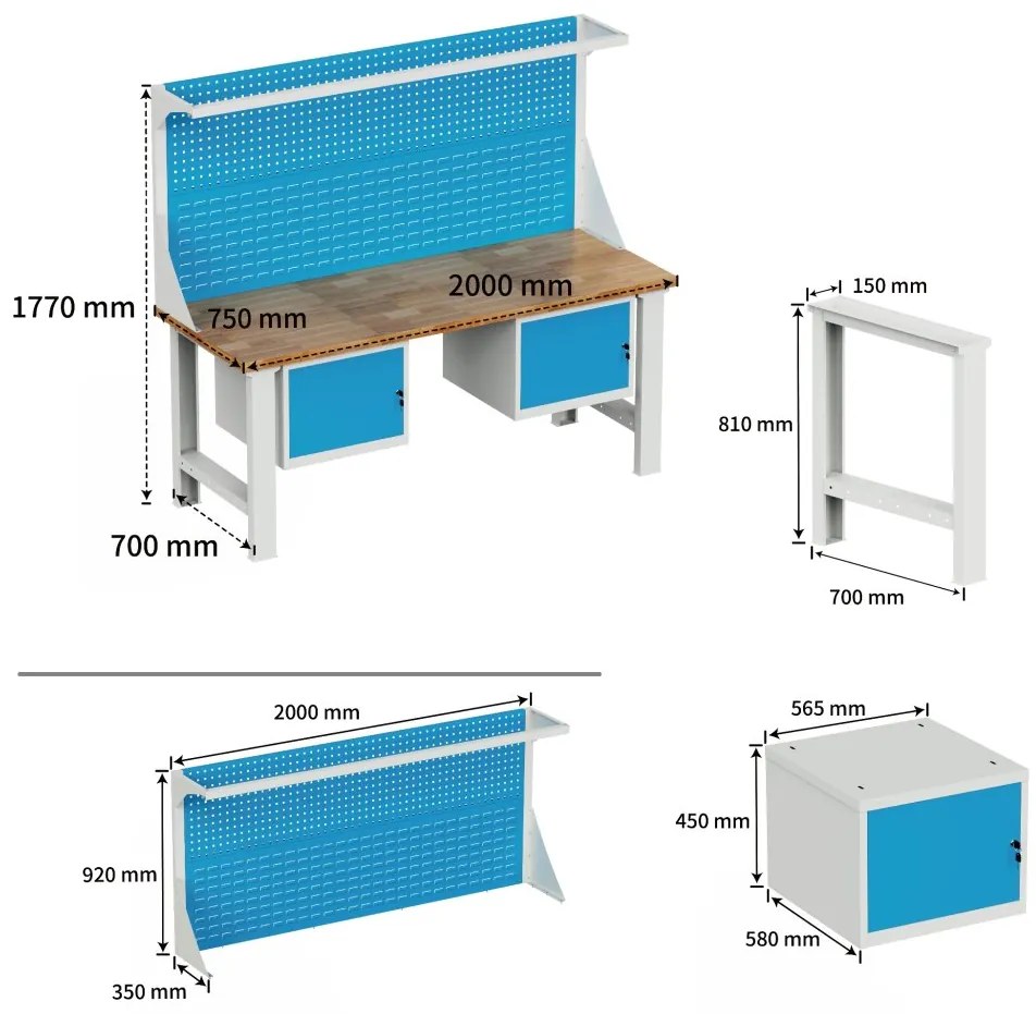 Dílenský montovaný pracovní stůl Enprag s nástavbou EN_202D_FP