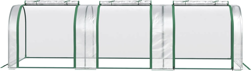 Fóliový skleník Outsunny, skleník, skleník s dveřmi, chladicí rám, skleník pro rostliny, školka pro rostliny, ocel, průhledný, 295 x 100 x 80 cm