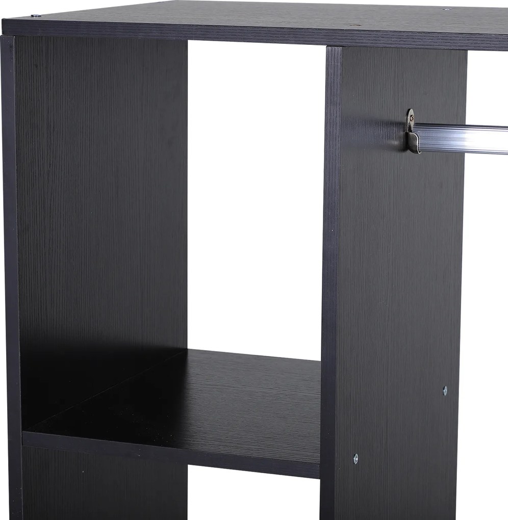 HOMCOM Skříň na kolečkách s otevřeným designem pro oblečení s ramínkovou tyčí a policemi organizátor pro ložnici 80x40x128 cm Černá
