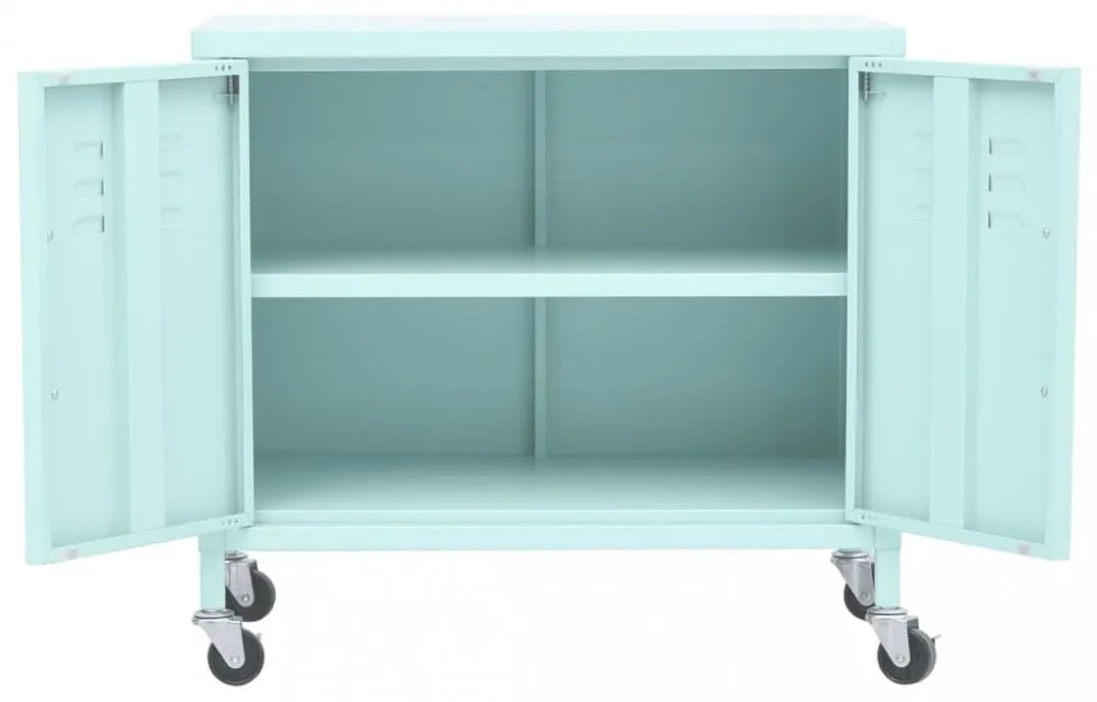 Plechová skříňka s kolečky Dekorhome Modrá