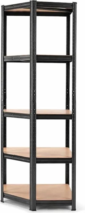 Regál 180x90x40 cm rohový lakovaný 5-policový, nosnost 875 kg - černý - 6ks