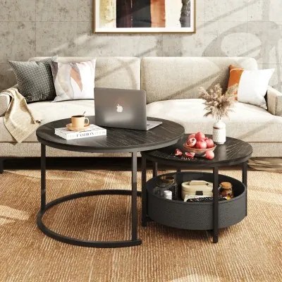 Aosom Konferenční stolek 2 ks set, flexibilní 2‑v‑1 design, moderní design, 80x80x48,2 cm, černá