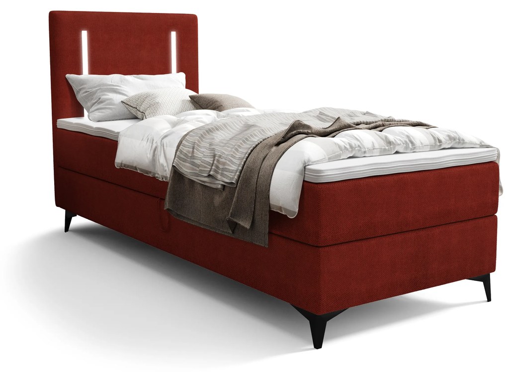 Jednolůžková postel 80 cm Ortega Comfort (červená) (s roštem a matrací, s úl. prostorem) (s LED osvětlením). 1082673