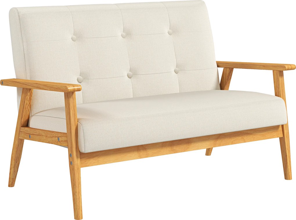 HOMCOM 3místná pohovka 115 cm, skandinávská pohovka s knoflíkovým opěradlem, polstrovaným sedákem a opěrkami, béžová