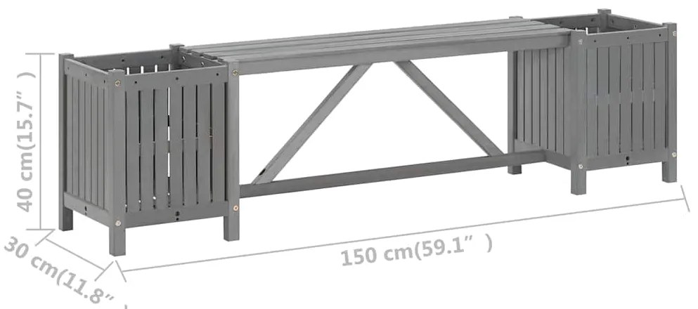 vidaXL Marketos Zahradní lavice se 2 truhlíky 150 cm masivní akácie šedá