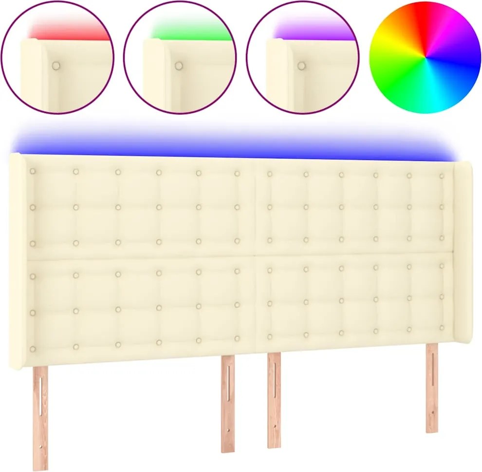 Čelo postele s LED krémové 203 x 16 x 118/128 cm umělá kůže 3124158