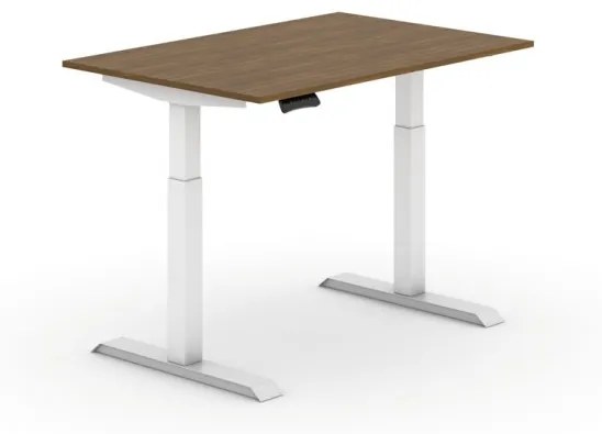 Výškově nastavitelný stůl, elektrický, 735-1235 mm,  deska 1200x800 mm, ořech, bílá podnož