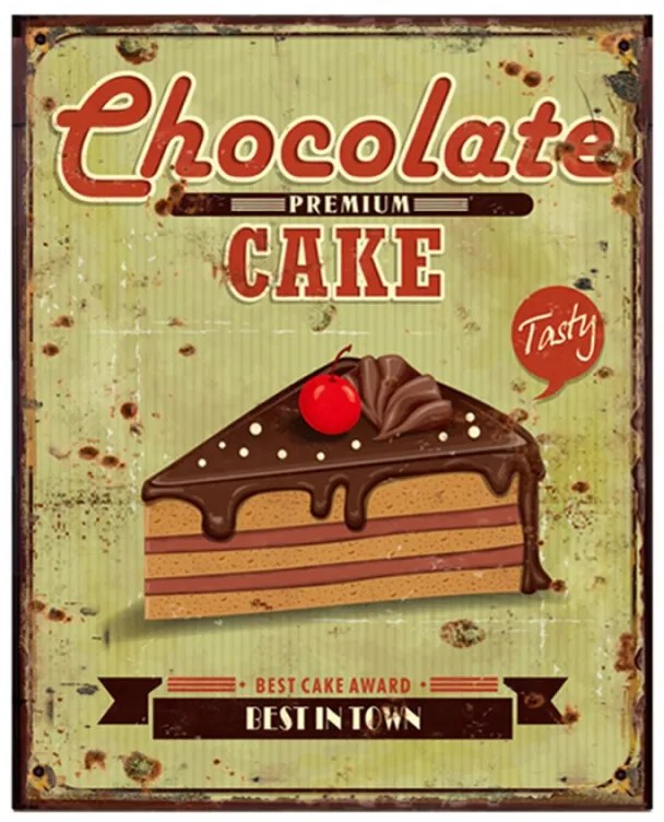 Zelená antik nástěnná kovová cedule Chocolate Cake – 25x1x33 cm