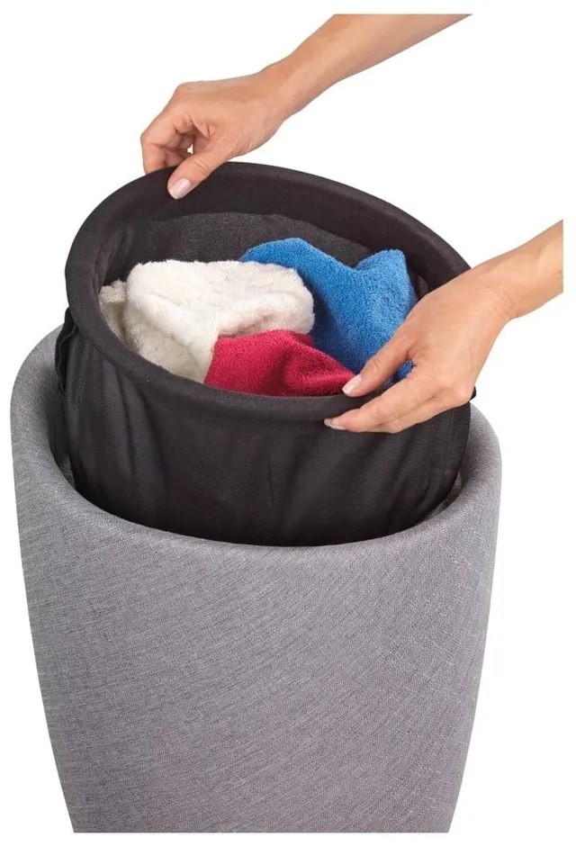 Světle šedý koš na prádlo a taburetka v jednom Wenko Linen Look, 20 l