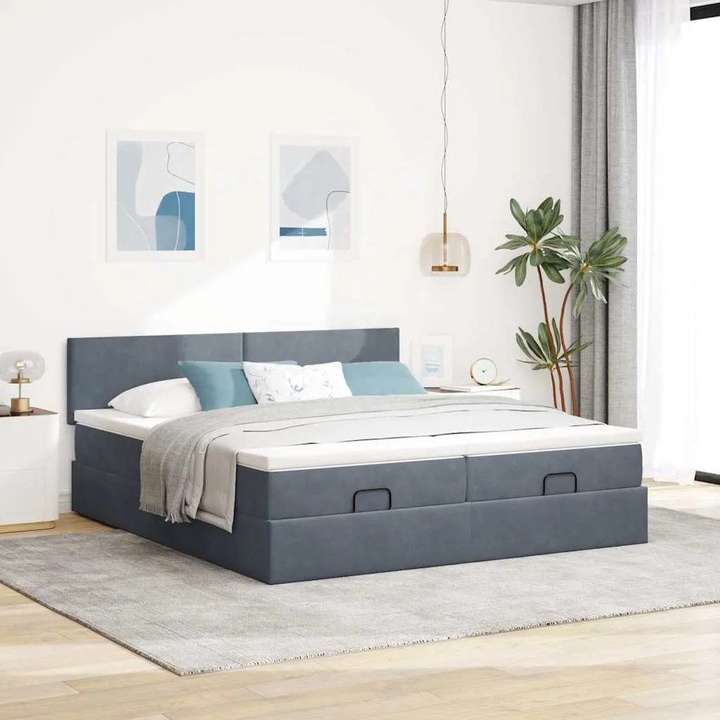 Osmanský rám postele s matracíes tmavě šedá 180x200cm samet 3312906