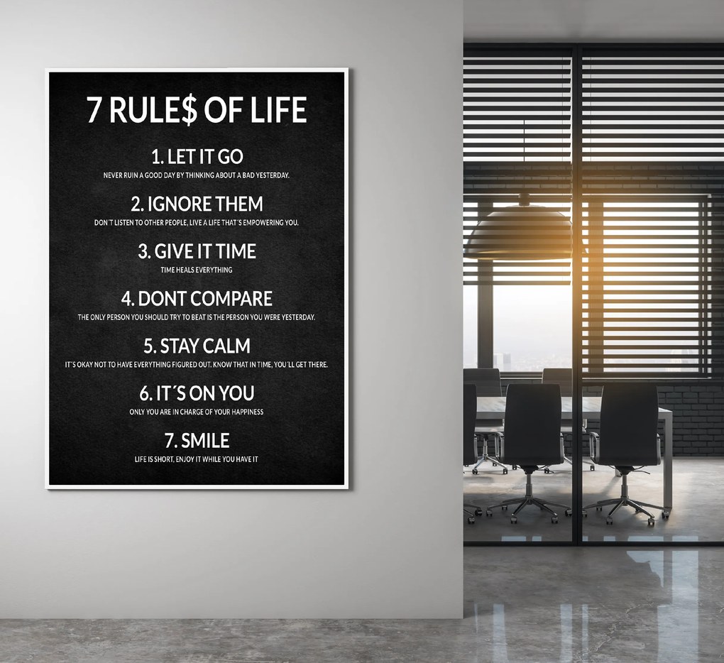 7 rules of life - motivační obraz Velikost: A3 - 29,7x42 cm, Volba rámu: s bílým rámem