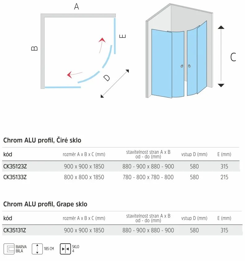 Mereo Kora Lite sprchový kout čtvrtkruh 90 cm R550 sklo Grape ALU chrom CK35131Z