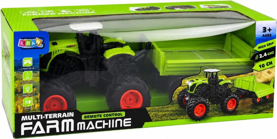 LEAN Toys Vysoký zemědělský traktor s vyklápěcím přívěsem, dálkově ovládaný RC v měřítku 1:16