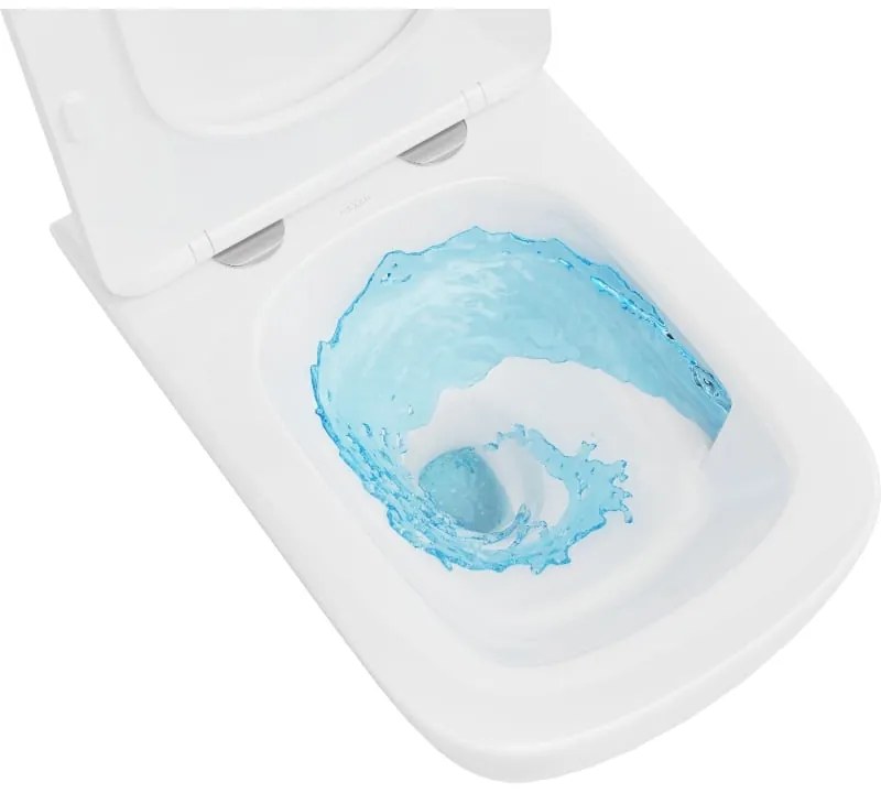 Mexen Timo, závěsná WC mísa 555x370x335 mm, Rimless Tornádo + WC sedátko z duroplastu, bílá lesklá, 30650200T