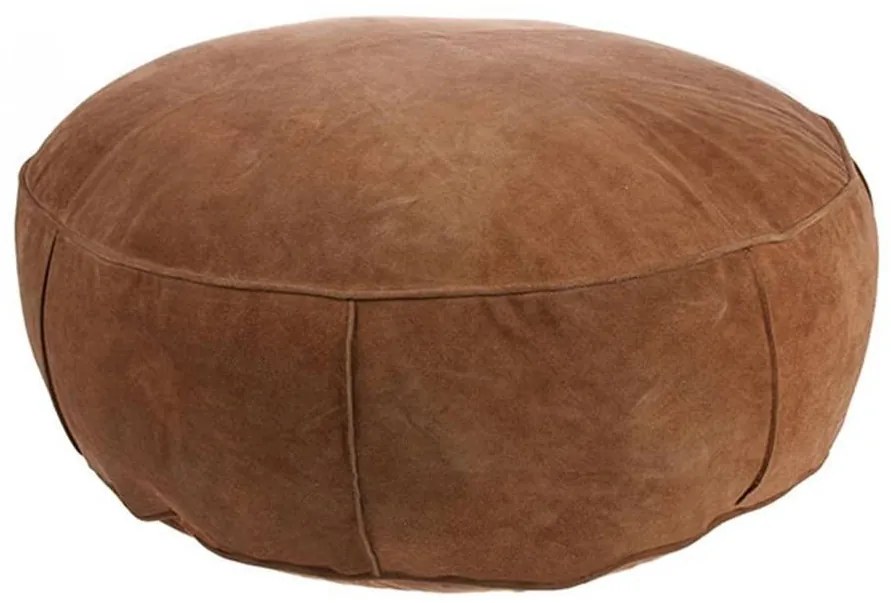 Hnědý kožený pouf Fringe XL - Ø 80*20 cm