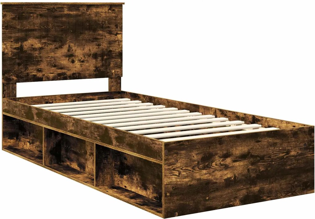 Rám postele s čelo Kouřový dub 90 x 200 cm Masivní borové dřevo 3411059
