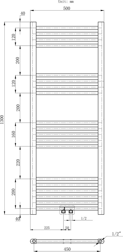 Gamma Erga Simple, topné těleso 1300x500 mm, 519 W, černá, ERG-LAV-SIMP-13050-BK