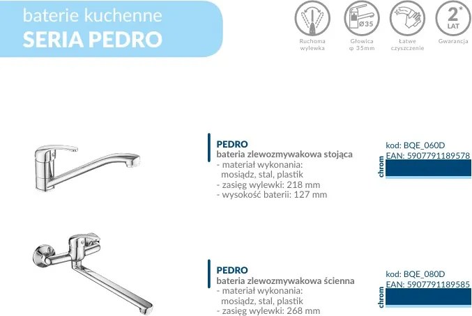 Kuchinox Pedro, nástěnná vanová baterie s ruční sprchovou soupravou, chromová, LAV-BQE_011D