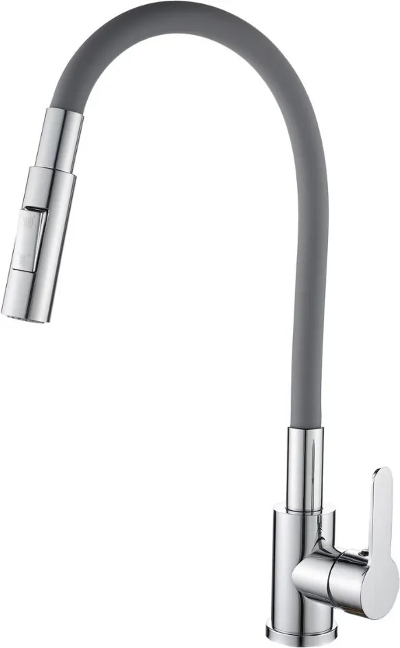 Gamma Flex 4000, stojánková dřezová baterie s flexibilním ramenem, 2-funkční výtok, šedá-chrom, GMA-BFX-4000G