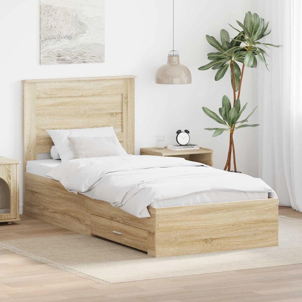 Rám postele Sonoma dub a stříbrná 75 x 190 cm Kompozitní dřevo 3410375