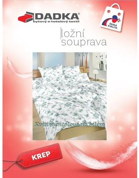 DADKA Krepové povlečení Kvítí mentolové na bílém podkladu 140x200, 70x90 cm