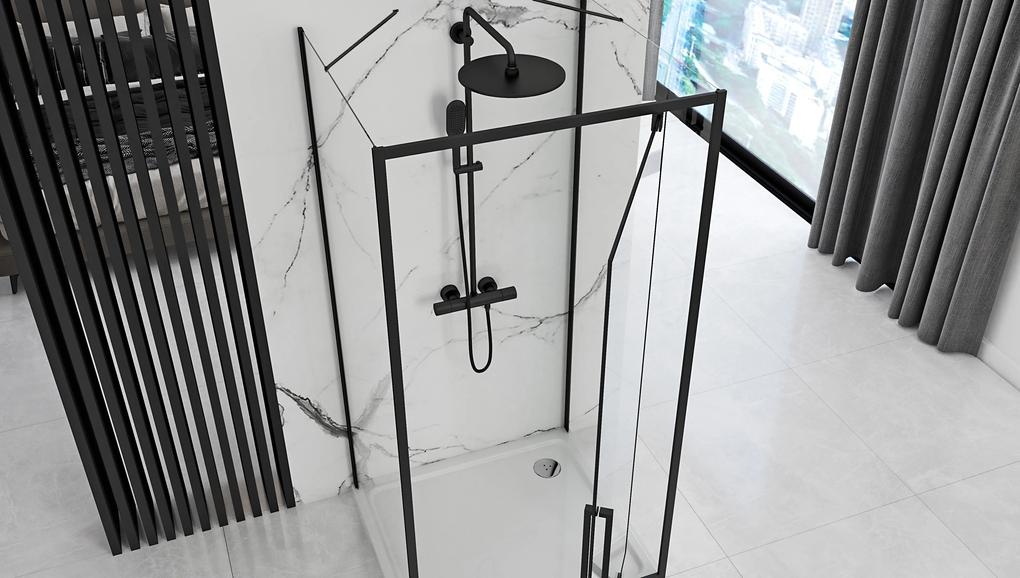 3-stěnný obdélníkový sprchový kout REA RAPID SWING 100/dveře x 80/zástěna cm, černý