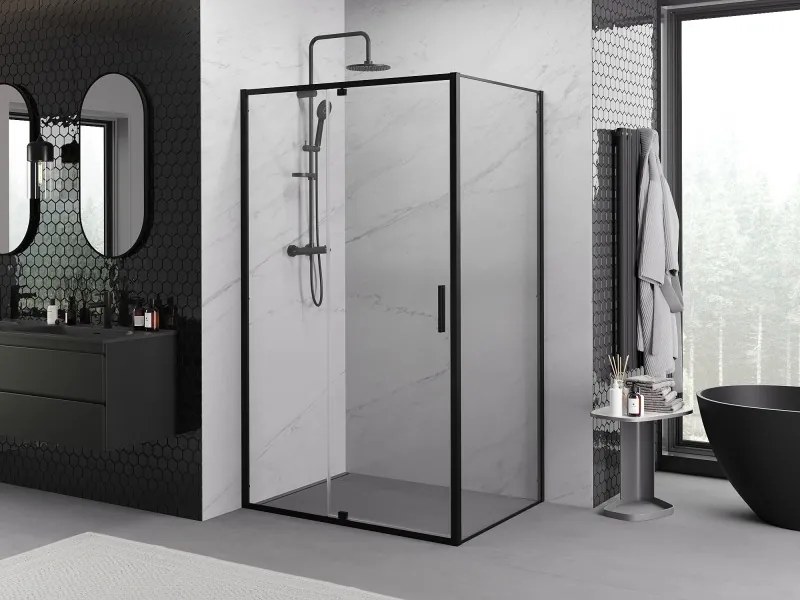 Mexen Exo, sprchový kout s křídlovými dveřmi 145 x 100 cm, 6mm čiré sklo, černý profil, 819-145-100-70-00