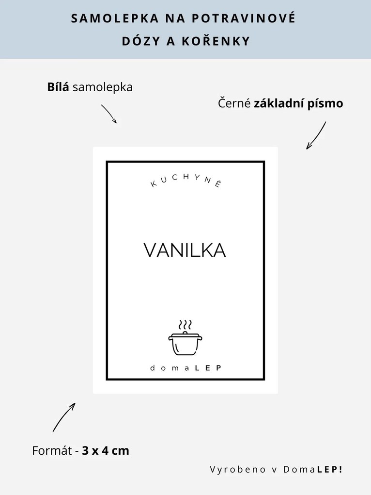 Samolepka na kořenky VANILKA bílá 3 × 4 cm základní písmo
