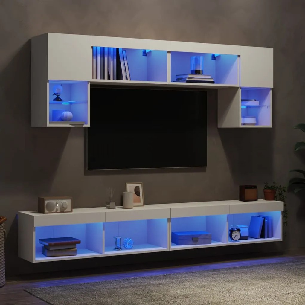 6dílná obývací stěna s LED osvětlením bílá kompozitní dřevo 3216704