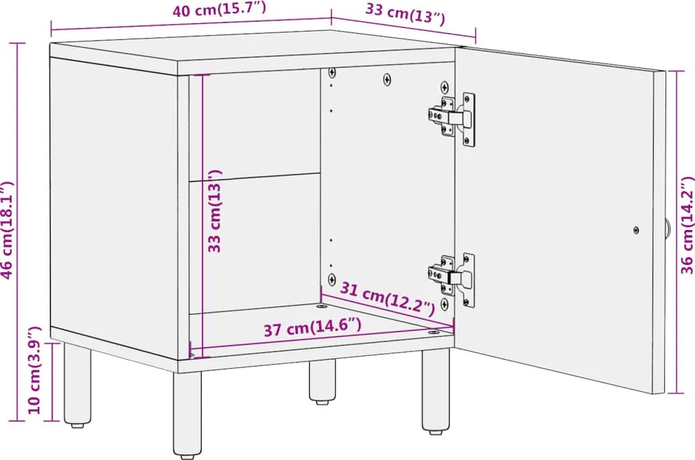 vidaXL Noční stolky 2 ks 40x33x46 cm masivní mangovníkové dřevo [356888] Barva: Černá