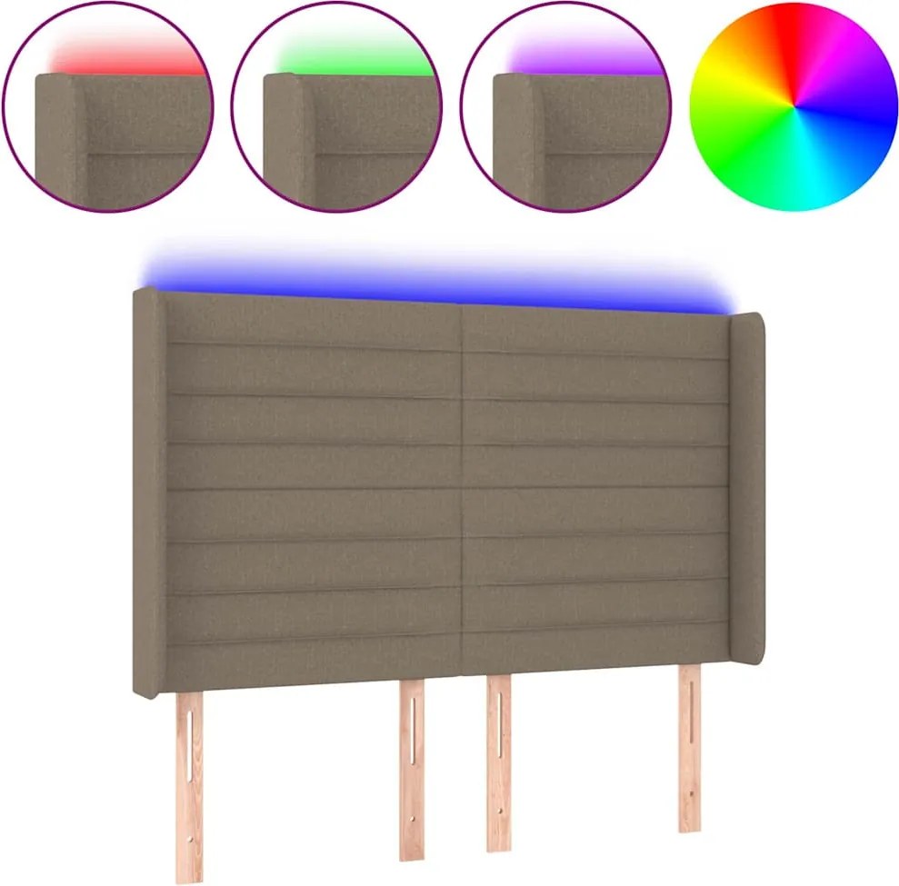 Čelo postele s LED taupe 147 x 16 x 118/128 cm textil 3124190