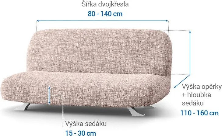 Bielastické potahy GRAFITI NOVÉ béžové dvojkřeslo s dřevěnými rukojeťmi (š. 80 - 140 cm)