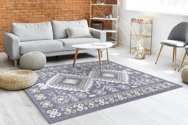 Dywany Łuszczów, Kusový koberec Sion Sisal Aztec 3007 blue/pink/ecru – na ven i na doma, 160x220, modrá, chodba / předsíň
