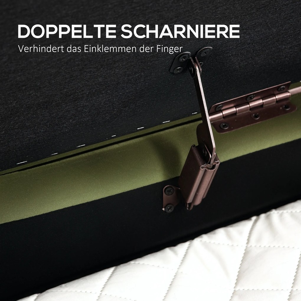 HOMCOM Oválná úložná lavice 72L s výklopným víkem a rýhovaným designem, moderní sametová tkanina a borovicové dřevo, 108x44x43,5 cm, tmavě zelená