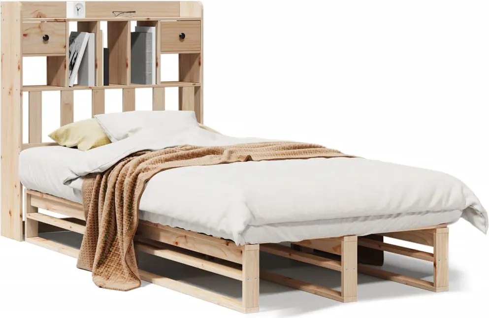 Postel s knihovnou bez matrace 90 x 190 cm masivní borovice 3323977