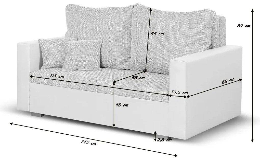 Pohovka pro 2 osoby s funkcí spaní LEO Stříbrná/bílá