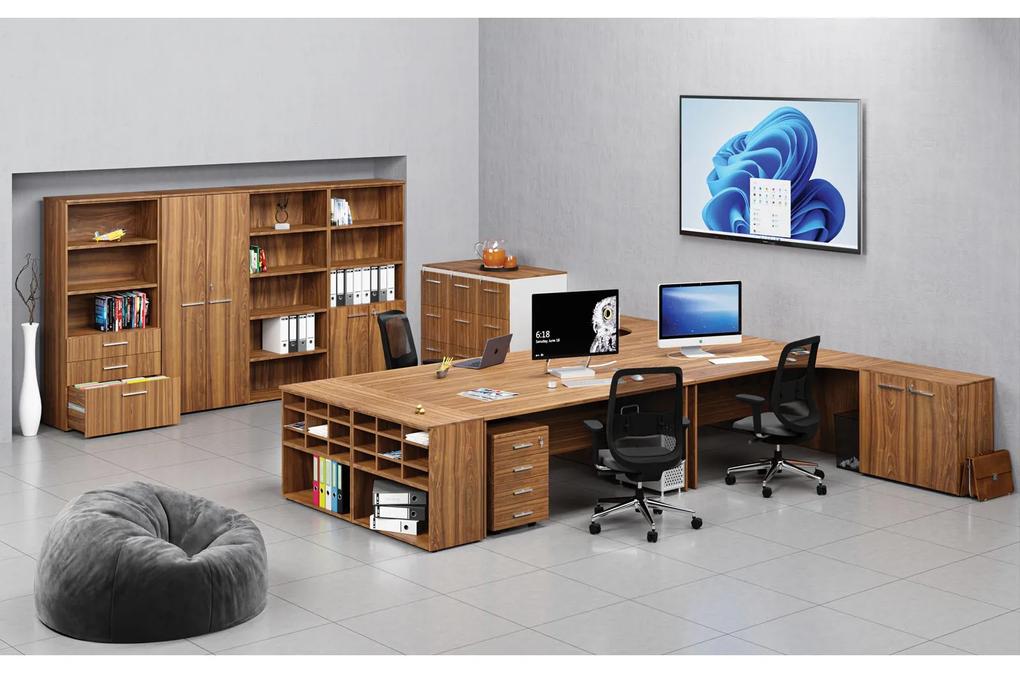 Kombinovaná kancelářská skříň PRIMO WOOD, dveře na 2 patra, 2128 x 800 x 420 mm, ořech