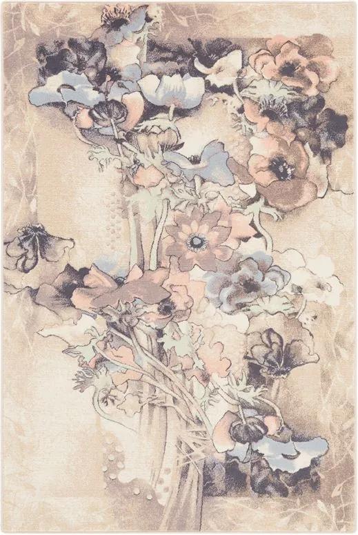 Moderní vlněný koberec Agnella Isfahan Walencja Květy pískový Rozměr: 240x340 cm