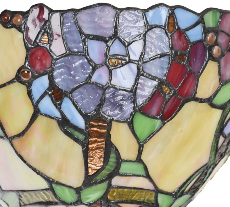 Nástěnná lampa Tiffany Evelien zeleno béžová s florálním motivem – 30x15x18 cm