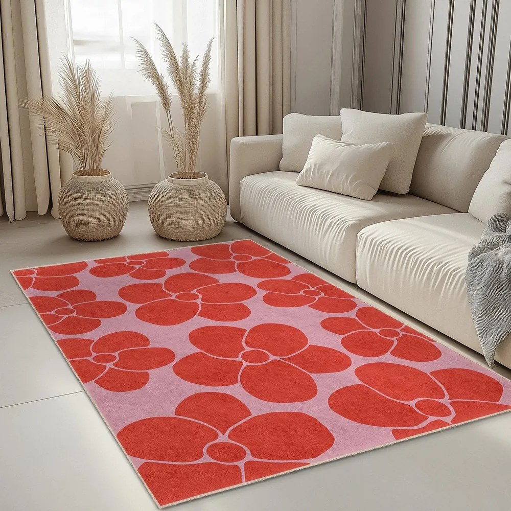 Červený/růžový pratelný koberec 60x100 cm Poppy Fields – Mila Home