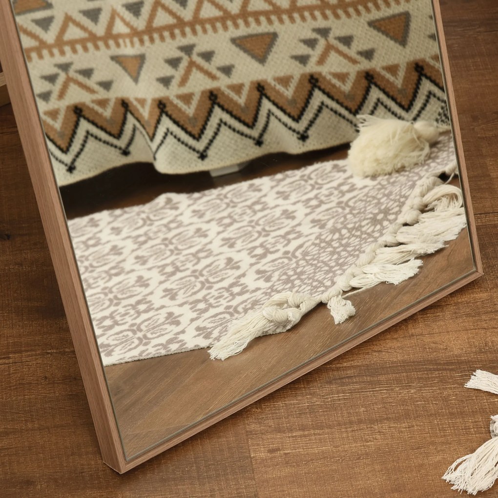 HOMCOM Stojací zrcadlo s dřevěnou strukturou Zrcadlo v plné délce Toaletní zrcadlo Make-up zrcadlo Stříbrná světle hnědá 40 x 35 x 147 cm do ložnice …