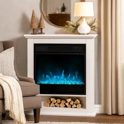 HOMCOM Elektrický krb, realistické plameny se 9 barvami, nastavitelná jasnost, 1800W, dálkové ovládání, časovač, bílá