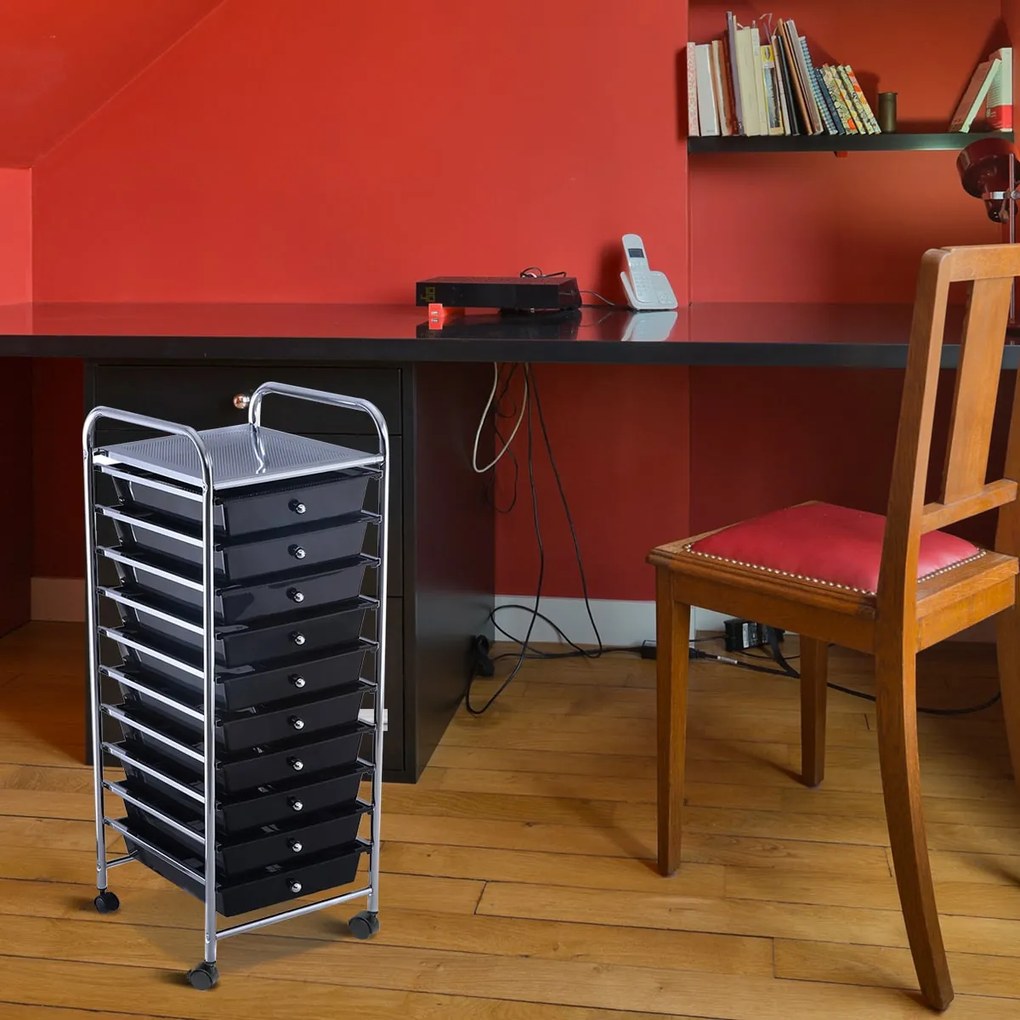 Costway Pojízdný vozík koupelnový vozík s 10 zásuvkami 33 x 37 x 86