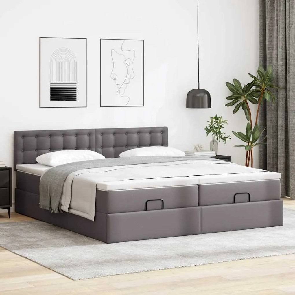 Osmanský rám postele s matrací šedá 200x200cm umělá kůže 3312813