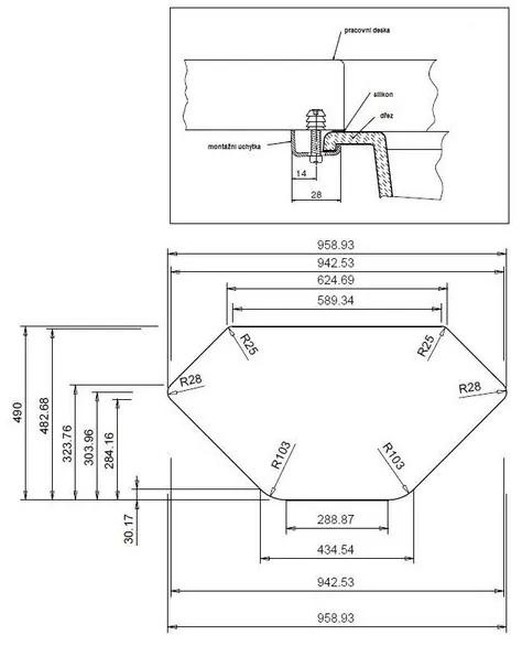 Sinks Naiky 980 Granitový dřez rohový s vaničkou a s odkapem vlevo, 98x51cm, metalblack, TLNA98051074